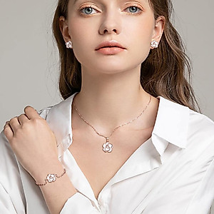 EleQueen Rose Flower Necklace Earrings Bracelet Set 14K White Rose Gold Plated Hypoallergenic Jewelry Sets Gift for Women Girls