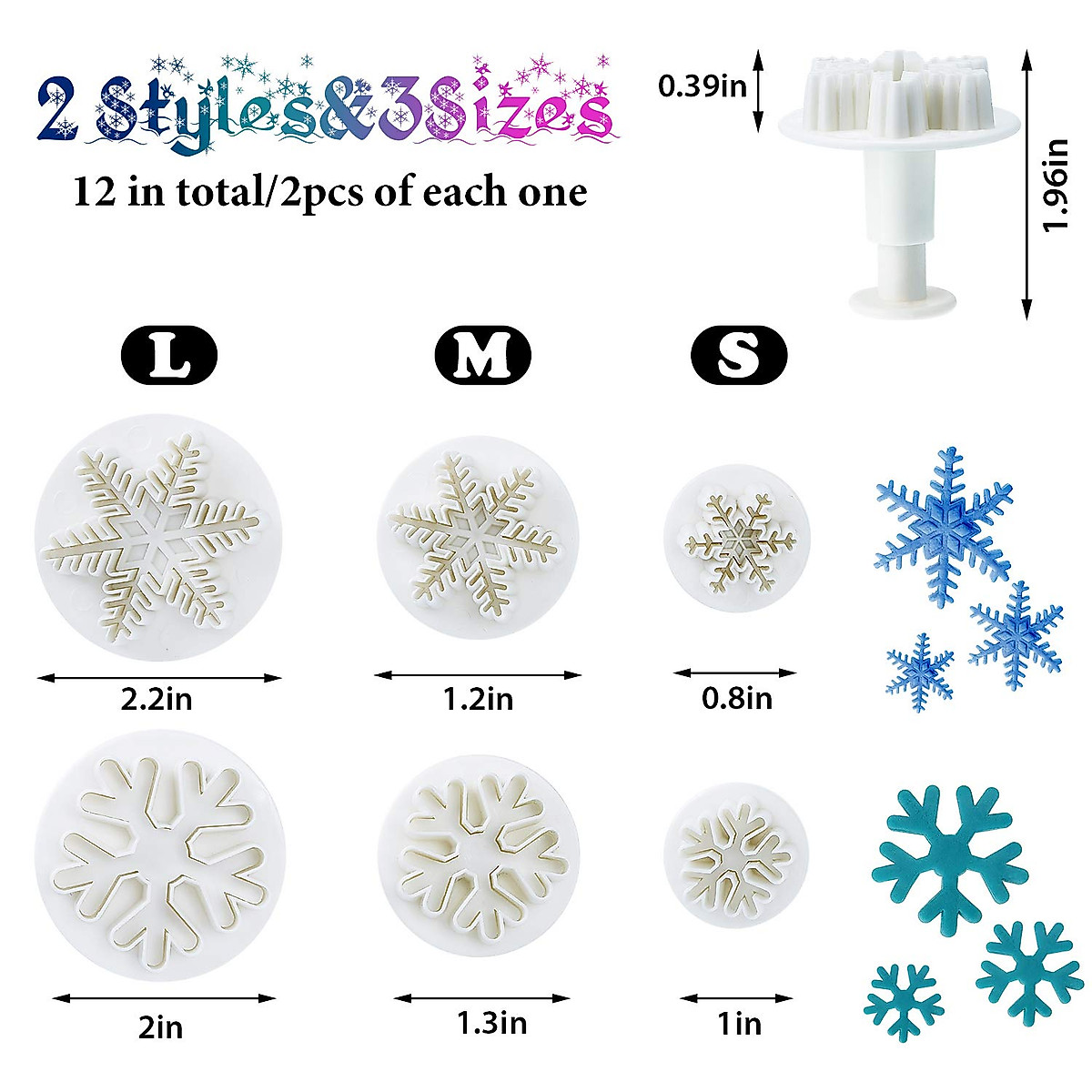 12 Pieces Snowflake Plunger Cutters Christmas Winter Snowflake Mold Cookie Fondant Christmas Snowflake Frozen Plunger Cutter Cake Decoration Embossing Tool