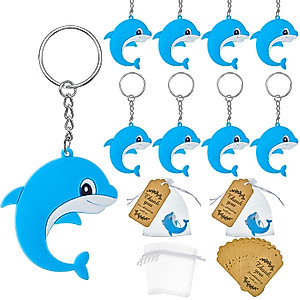 30 Sets Dolphin Party Favors Dolphin Keychains Set with 30 Dolphin Keychains for Kids 30 Organza Bags 30 Thank Kraft Tags for Under the Sea Dolphin Birthday Party Supplies Baby Shower Return Gifts