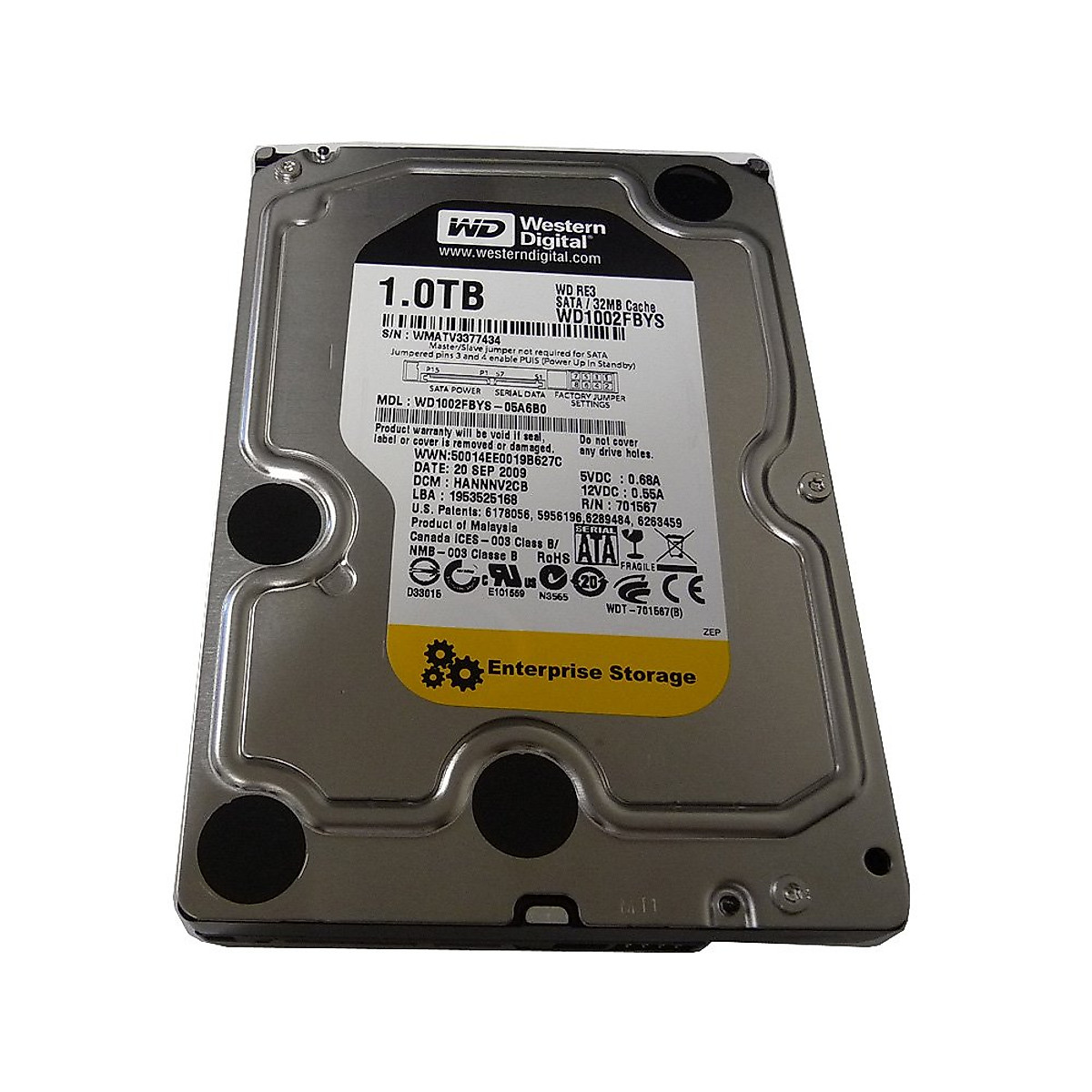 Western Digital RE3 WD1002FBYS 1TB 7200RPM 32MB Cache SATA 3.0Gb/s 3.5" Internal Hard Drive (PC, Mac, NAS, CCTV DVR) - [Renewed] w/ 1 Year Warranty
