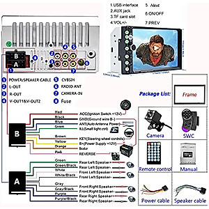 CAMECHO 7" Double Din Car Stereo Audio Bluetooth MP5 Player USB FM Multimedia Radio+ 4 LED Mini Backup Camera with Steering Wheel Remote Support Mobile Phone Synchronization (Used in Android/iOS)