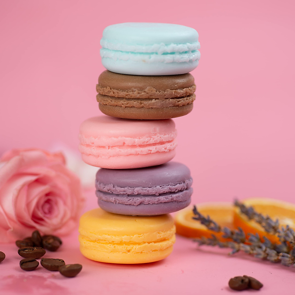 Se Sentir Macaron Soap Gift Set of 5 - Handmade All Natural Soap Bar Gift Set for Women in Wood Case (Lavender, Rose, Citrus, Cappuccino, Santorini Blue) | Stocking Stuffers