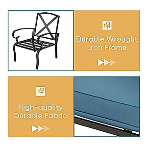 SUNCROWN Outdoor Metal Patio Dining Chair Set of 2, All-Weather Bistro Seating Chairs, Steel Frame Armrest Chairs with Thick Cushion - Blue