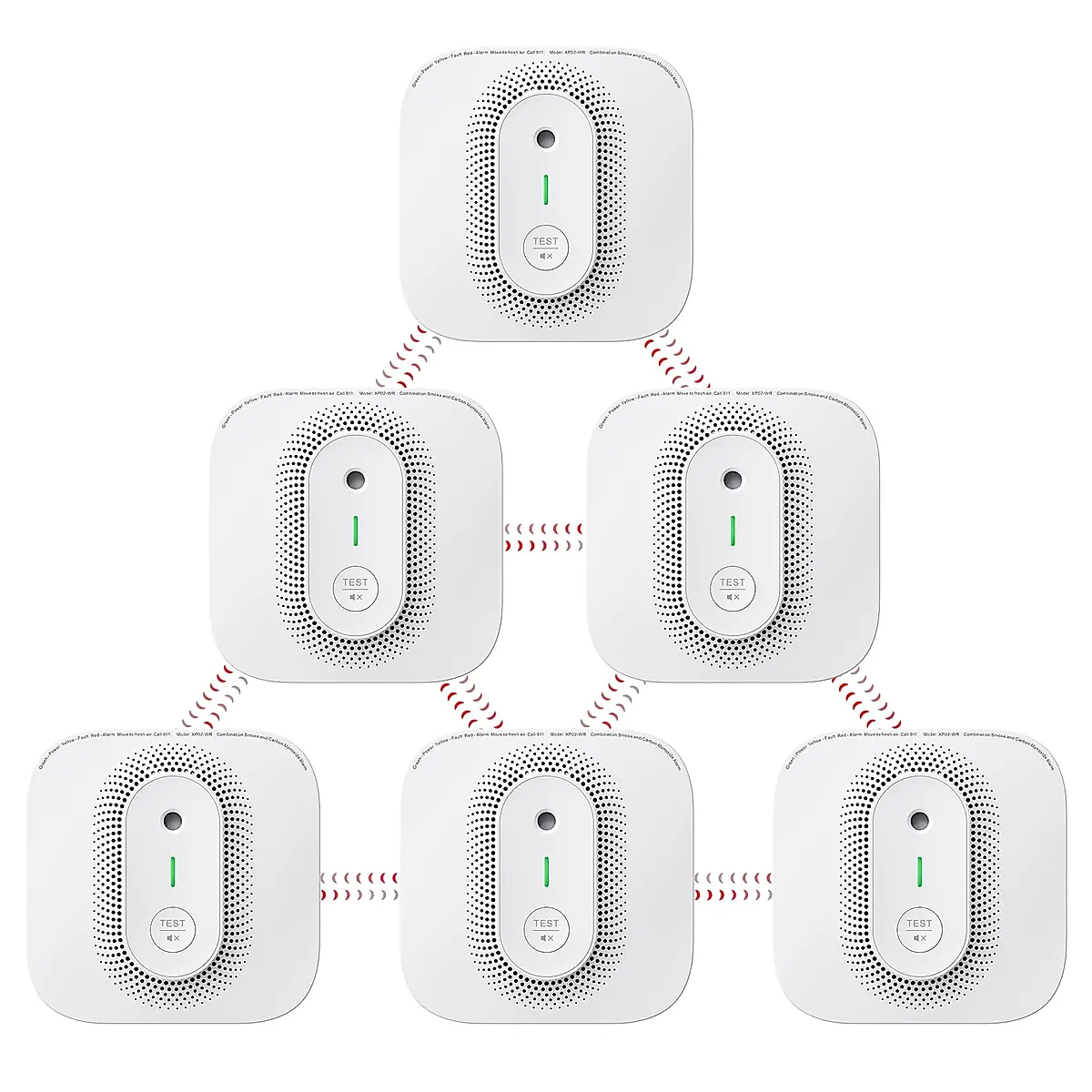 X-Sense Battery Powered Combination Smoke and Carbon Monoxide Detector with Voice Location, Wireless Interconnected Smoke Detector Carbon Monoxide Detector Combo, Model XP02-WR, 6-Pack