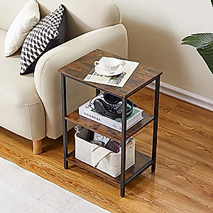 VECELO End Side Table with Storage Shelf, Industrial Night Stand, 3-Tier Small Nightstand for Living Room, Bedroom, 2 Pack, Brown/2pcs