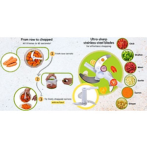 Brieftons QuickPull Manual Food Chopper: Large 4-Cup Powerful Hand Pull Chopper/Mincer/Mixer Blender to Chop Onion, Garlic, Vegetables, Fruits, Herbs for Salsa, Salad, Pesto, Puree, Indian Cooking