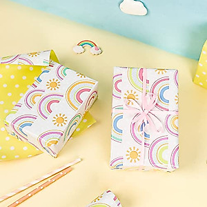 WRAPAHOLIC Reversible Wrapping Paper - Mini Roll - 17 Inch X 33 Feet - Rainbows Design, Perfect for Birthday, Party, Holiday, Wedding, Baby Shower