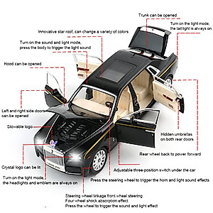 1/24 Diecast Car Model Rolls-Royce Phantom Toy Car, Alloy Collectible Phantom Replica Pull Back Model Car Vehicles with Sound and Light for Kids Boys Girls Birthday Gift