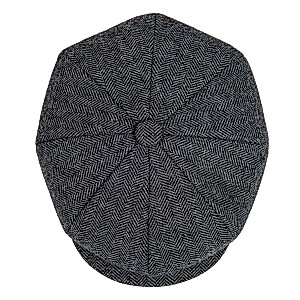 JANGOUL Men Wool Blend 8 Panel Newsboy Cap Tweed Cabbie Hat Snap Brim (Herringbone Grey, 7 3/8)