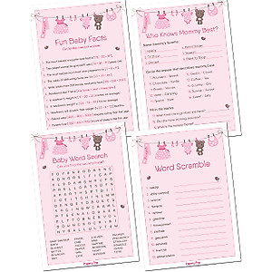 Papery Pop Baby Shower Games for Girl - Set of 4 Games for 30 Guests - Double Sided Cards - Baby Shower Supplies