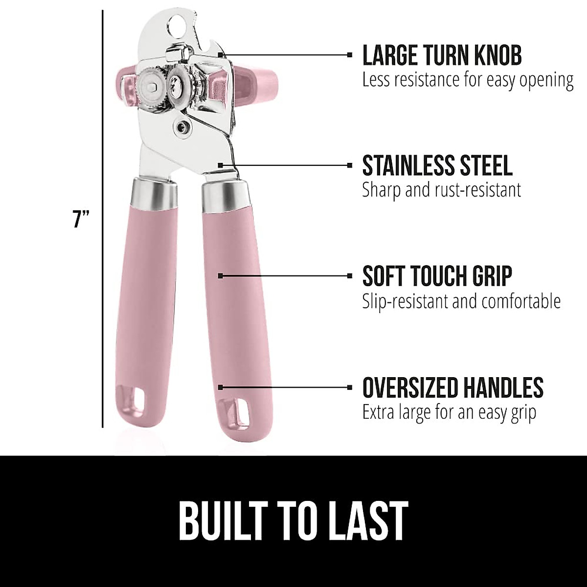 The Original GORILLA GRIP Heavy Duty Stainless Steel Smooth Edge Manual Can Opener and Bottle Openers, Soft Handle, Rust Proof Oversized Handheld Easy Turn Knob, Multifunctional Kitchen Tool, Pink