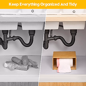 Qozary Extra Large Trash Bag Holder - Wall Mounted Bamboo Trash Bag Dispenser with Handles, Garbage Bag Dispenser Roll Holder for Kitchen Countertop, Under Sink - Keeps Garbage Rolls Neat and Handy