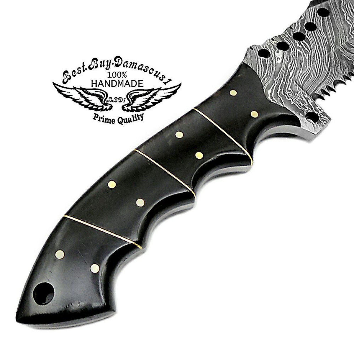 Best.Buy.Damascus1 Buffalo Horn 9.5'' Tracker Fixed Blade Hand Made Damascus Steel Hunting Knife Prime Quality