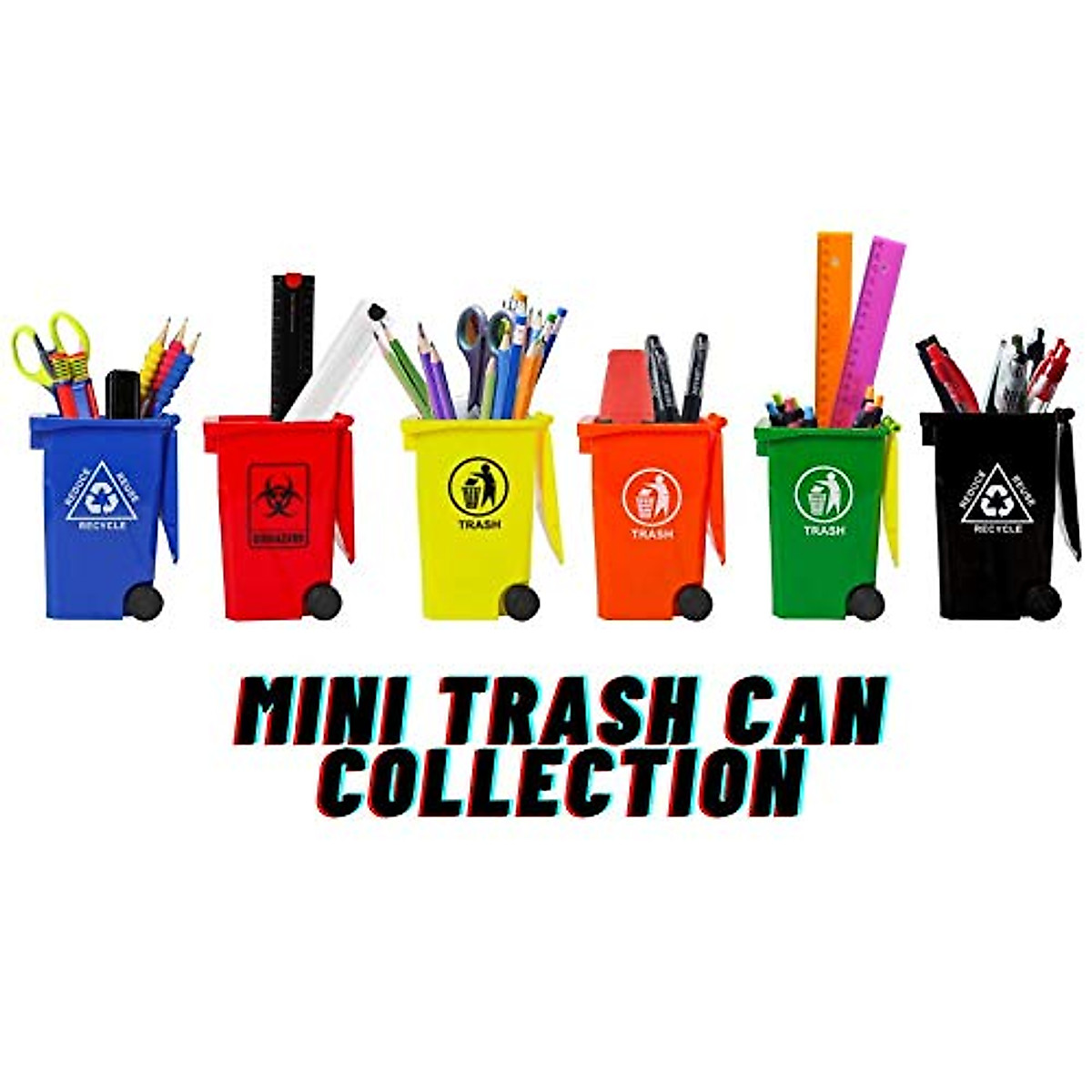 Wiosi Mini Curbside Garbage Trash Bin Pen Holder and Unique Tiny Size Recycle Can Set Pencil Cup Desktop Organizer Green Blue 2-Pack