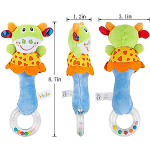 4 Plush Baby Soft Rattle Toys,Fabric Ring Rattles Shaker,Infant Handbells Early Development Hand Grab Sensory Toys,Stuffed Animal for 6 9 12 Months and Newborn Toddler Boy Girl Birthday Gifts