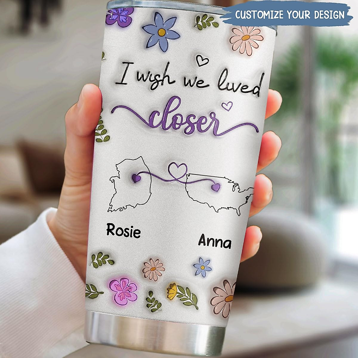 Wrappiness I Wish We Lived Closer Tumbler - Personalized 3D Inflated Effect 20Oz Tumbler Long Distance Friendship Gift Custom State to State Mug Going away Gift for Sister Friend (A01 (Country))