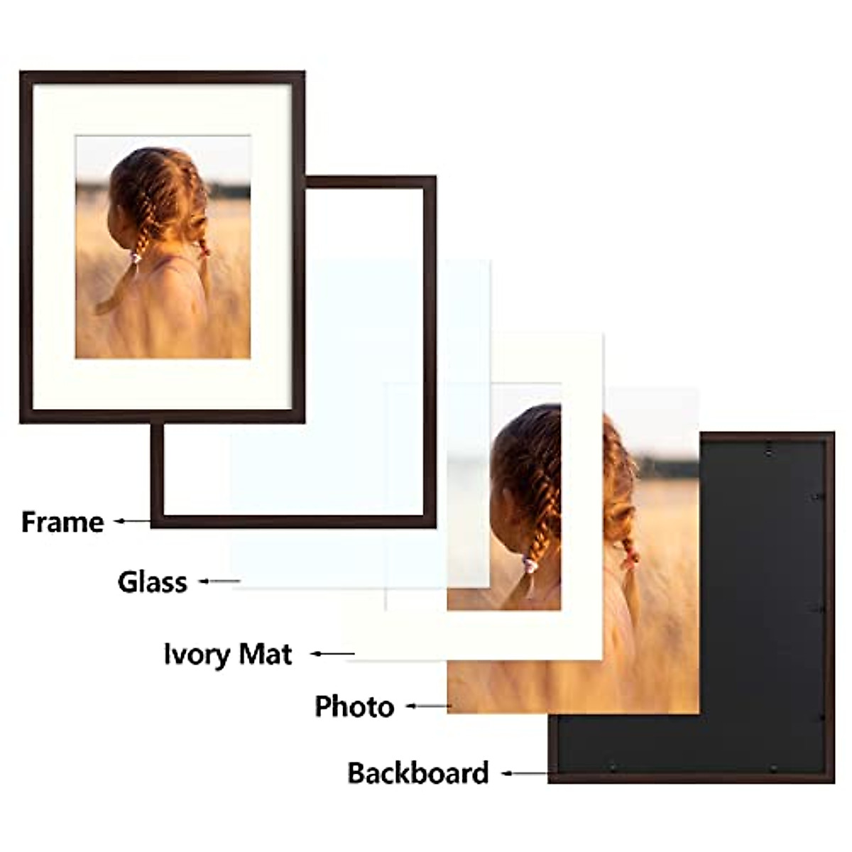 Golden State Art, 16x20 Picture Frame with Mat for 11x14 - High Definition Glass Wall Mounting Horizontal Vertical Display (Brown, 1 Pack)