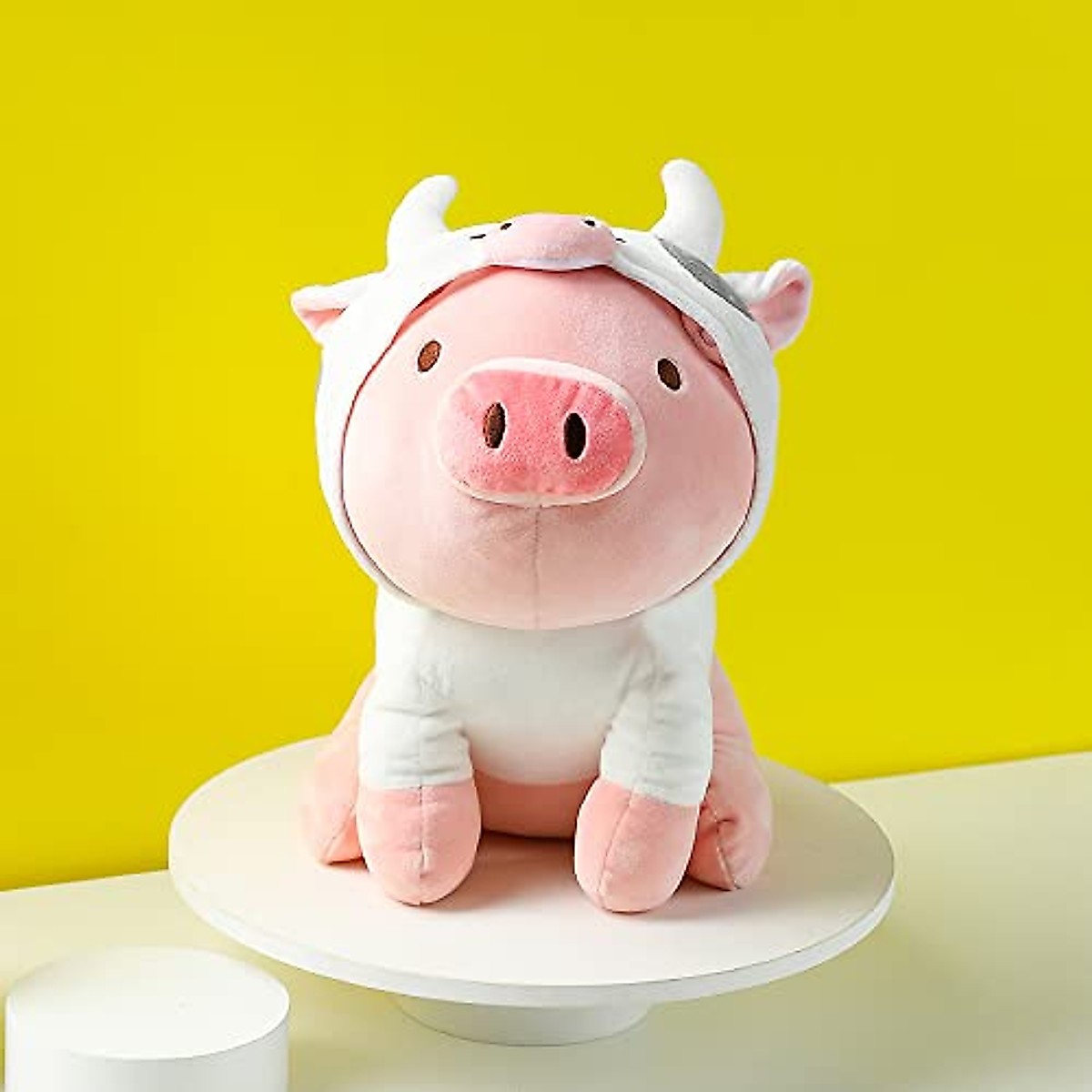 MINISO 12'' Sitting Piglet Stuffed Animals Kawaii Plush, Pig Cute Soft Plushies Body Pillow, Piglet Plush Throw Pillow Doll Plush Toys Gift for Valentine's Day Christmas(Cow Hoodie)