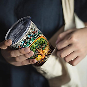 YRCKUDZKG 20 Oz Stainless Steel Tumbler, Double-layer 304 Vacuum Insulated Cup | Leak-Proof Lid Reusable Insulated Mug with Straw, Keeps Hot and Cold for Home, Office, Travel and Car (Bible Tree)