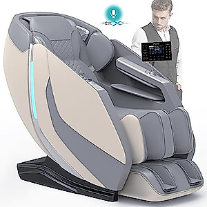PUDO 2023 4D Massage Chair Full Body | Zero Gravity Shiatsu Massage Chairs Recliner with AI Voice with Heated SL Track Bluetooth Speaker Airbag Yoga Stretch, Foot Roller Auto Legrest (Beige)