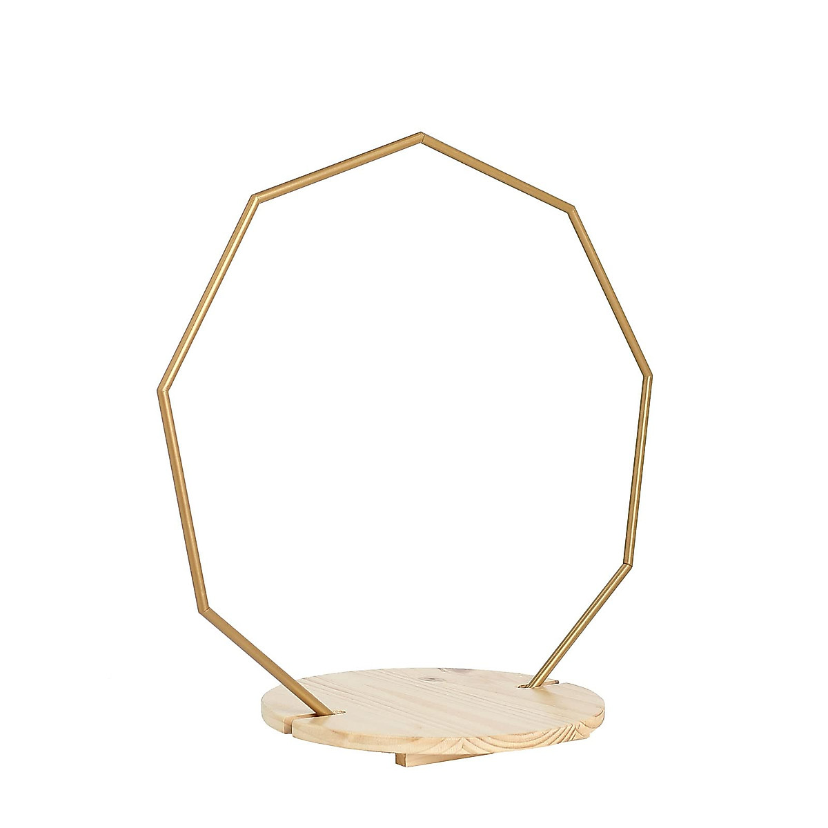 Gold 27-inch Geometric Nonagon Wood with Metal Arch Cake Display Stand Party Events Reception Decorations Supplies
