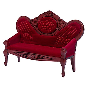 Dollhouse Furniture Miniature Dollhouse Accessories 1 12 Scale Vintage Red Wooden Sofa Mini Victorian Bench Chair for Dollhouse Living Room Craft Decoration Party Kit