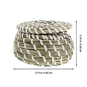 ULTNICE Mini Woven Baskets with Lids: Round Small Seagrass Serving Basket Box Natural Storage Bin Tabletop Organizer Jar for Jewelry Chess Toys S