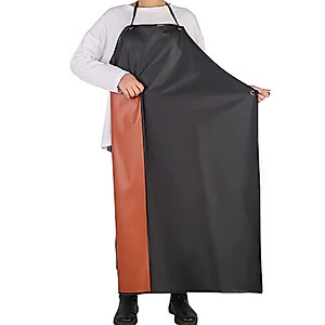 Lchkrep Waterproof Rubber Vinyl Apron Adjustable -43"x29" - Stay Dry - Ultra Lightweight Industrial Long Aprons for Dishwashing Work Butcher Cleaning Fish (BLACK-1 PACK)