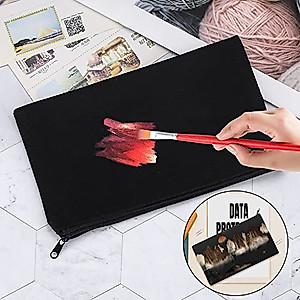 PIANKEKE 12 Pcs Blank Canvas Makeup Bags, Canvas Pencil Case Bags, Cosmetic Bags with Zipper, Canvas Travel Zipper Pencil Case Pouches, DIY Craft Gift Bags,Toiletry Bags for Women Girls - Black