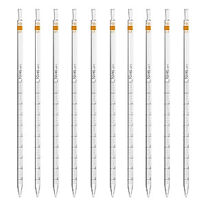 ONiLAB Glass Graduated Pipette, 10ml,Tolerance ±0.1ml, Standard Sodium Calcium Glass Pipettes for Transfer Liquid or Essentail Oil for Lab, Chemistry（10 pcs） 17900304