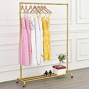 BOSURU Industrial Pipe Rolling Clothing Rack Garment Rack with Wheels Retail Display Clothes Racks Perfect for Laundry Rooms Bedrooms or Boutiques Gold