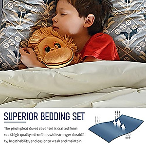 Tyfitb Pinch Pleat Duvet Cover King Size Beige Oversized Duvet Cover Set 3 Piece Floral Pintuck Bedding Set with Zipper Closure