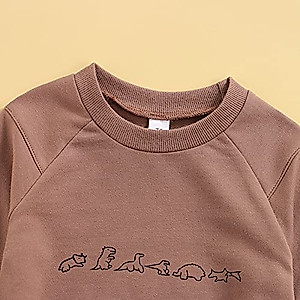 Lamuusaa Newborn Baby Girls Boys Clothes Crewneck Sweatshirt Long Sleeve Romper Bodysuit Pullover Oversized Autumn Tops (Dinosaur-Brown, 0-6 Months)