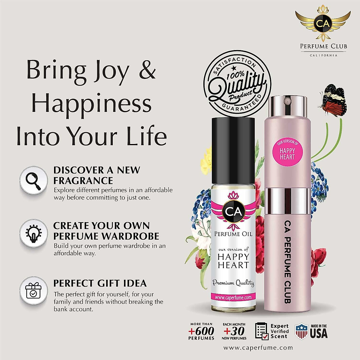 CA Perfume Duo Impression of Bright Crystal Absolu For Women Eau de Parfum Refillable Atomizer Sprayer + Fragrance Body Oil Long Lasting Sample Travel Size Roll-On Bottle 0.27 Fl Oz+0.33 Fl Oz