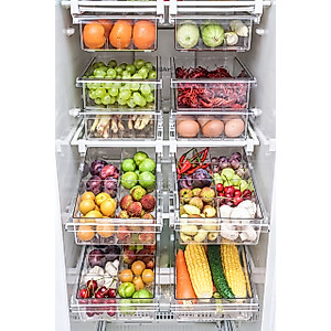 YekouMax Fridge Drawer Organizer, Refrigerator Organizer Bins, Pull Out with Handle, Fridge Shelf Holder Storage Box, Clear Container for Food,Drinks,Fit for Fridge Shelf Under 0.6" (1 Pack Medium)