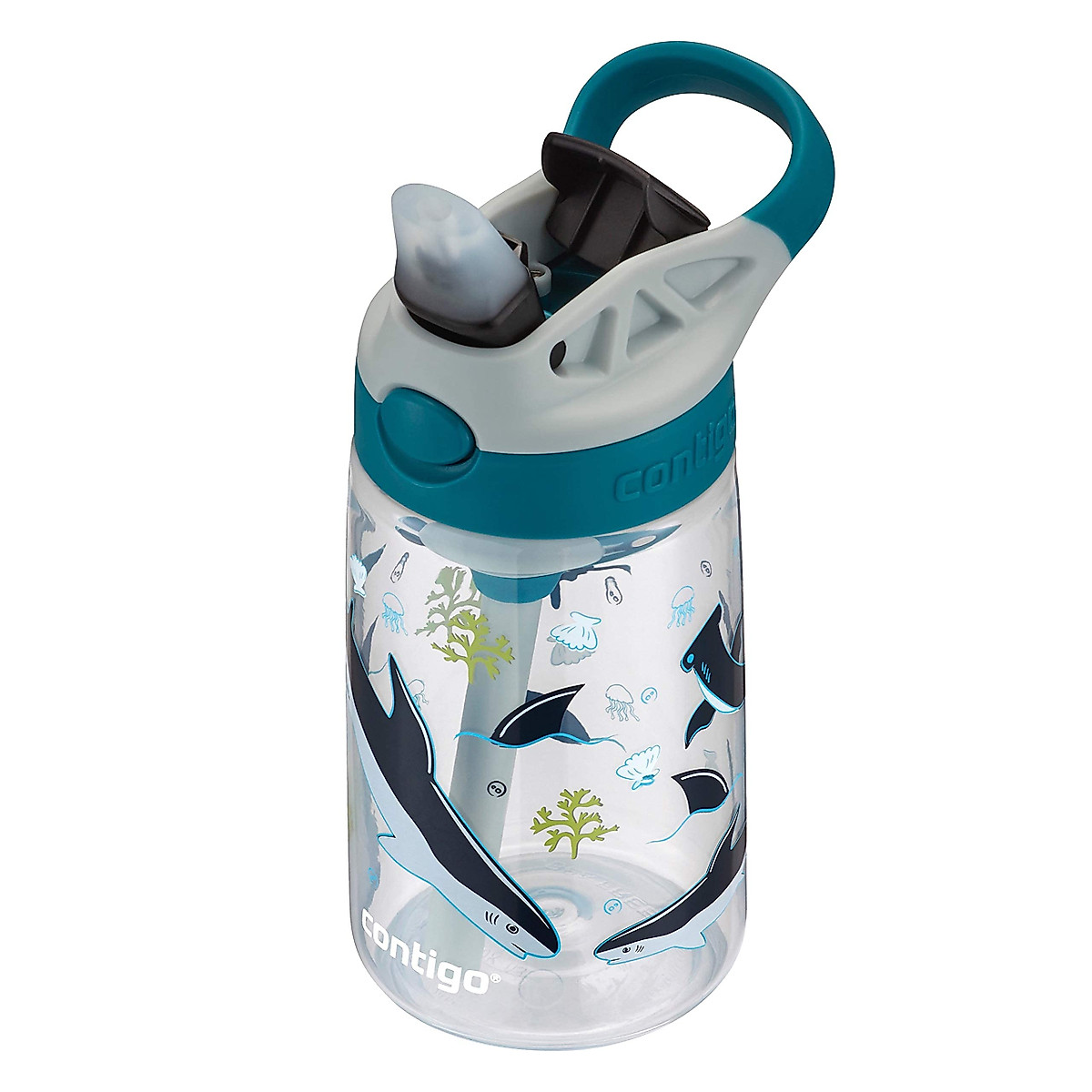 Kids Water Bottle with Redesigned AUTOSPOUT Straw, 14 oz., Shark - 1