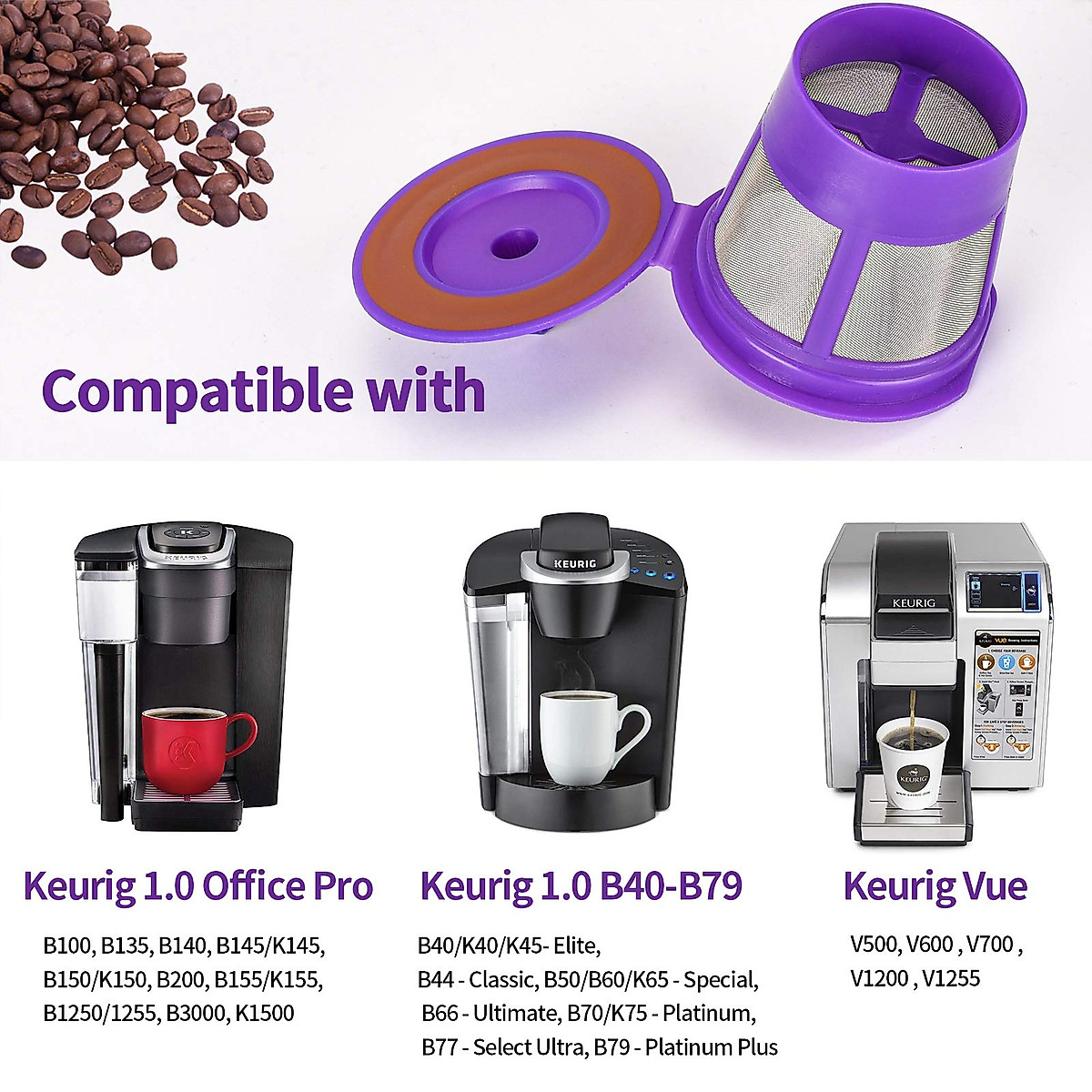 Reusable Keurig K Cups Pod Coffee Filters for Keurig 2.0 & 1.0 Brewers, Universal Refillable KCups, Keurig filter, Reusable Kcup, K Cup K-cups Reusable Filter 4 Packs