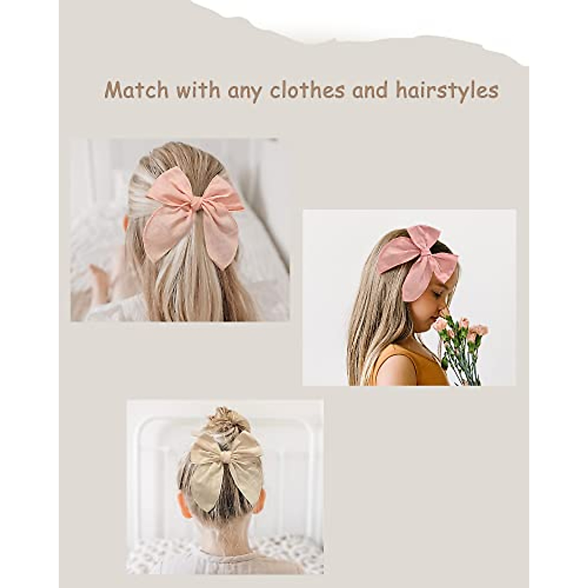 doboi 20PCS Fable Bows 4.5 Inch Hair Bows Clips Baby Girls Hair Clips Cotton Linen Bows for Girls Solid Color Hair Accessories for Baby Toddlers Kids