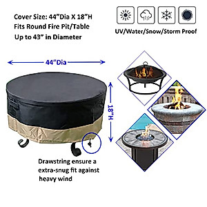 ProHome Direct 44 Inch Fire Pit Cover-Waterproof 600D Heavy Duty Round Patio Fire Bowl Cover, Weather Resistant Material,44" D X 18" H