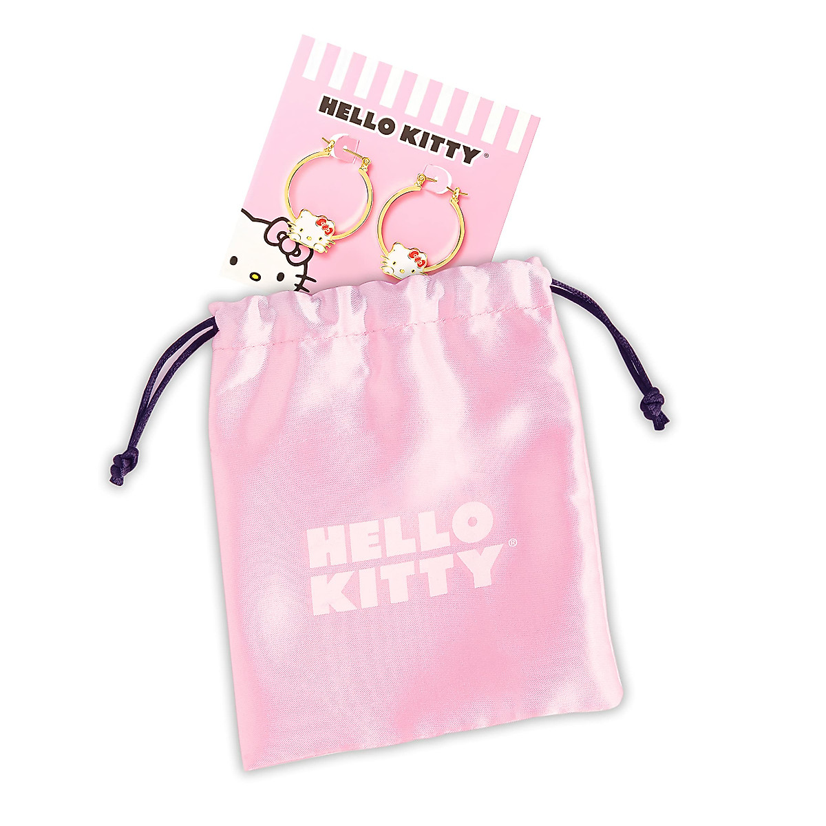 Sanrio Hello Kitty Womens Hoop Earrings - Gold Flash Plated and Enamel Hello Kitty Earrings Officially Licensed