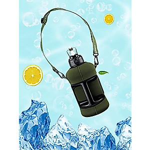 YOUCAN PLATO 64 oz Half Gallon Water Bottle with Sleeve-Large Water Bottle -Big Gym Water Bottle with Straw- Gallon Water Jug with Handle and Bottle Brush-BPA Free-2 Liter workout bottle, Army Green