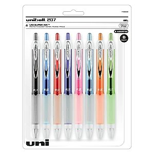 Signo 207 Retractable Gel Pens, 0.7mm Medium Gel Pen, Assorted Colored Pens Bulk 8 Pack, Ink Pens, Black Pens, Office Supplies, Bulk Pens, Bulk School Supplies, Pens Fine Point Smooth Writing Pens