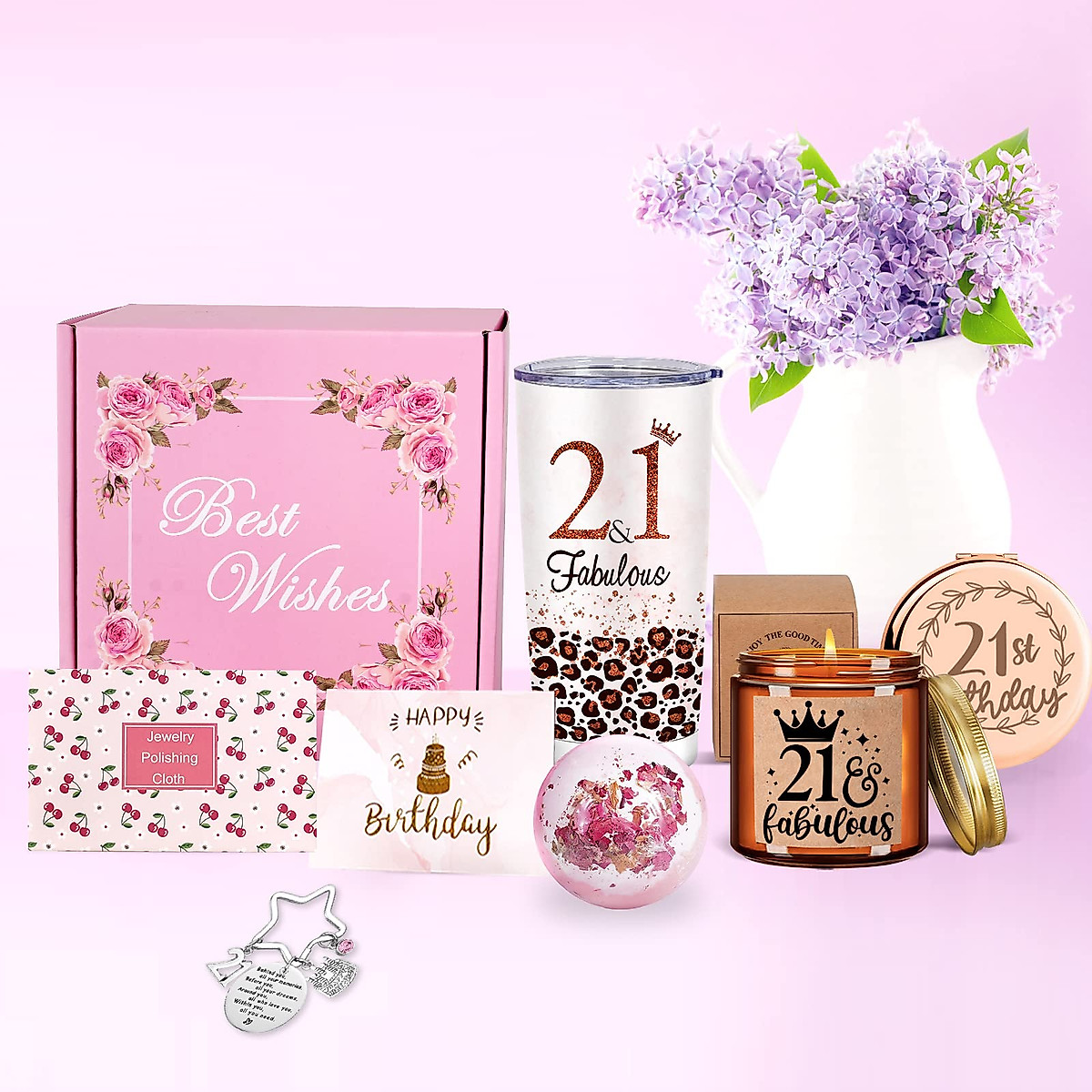 21st Birthday Gifts for Her, Unique Birthday Gift Basket for Girlfriends, Daughter, Friend, Sister, Coworker or Partner Turning 21 Years Old, Fabulous Funny 21st Bday Gifts