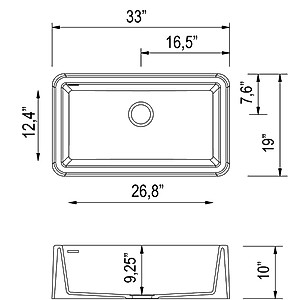 LaToscana Apron Kitchen Sink 33" x 19" in Titanium Grey Metallic
