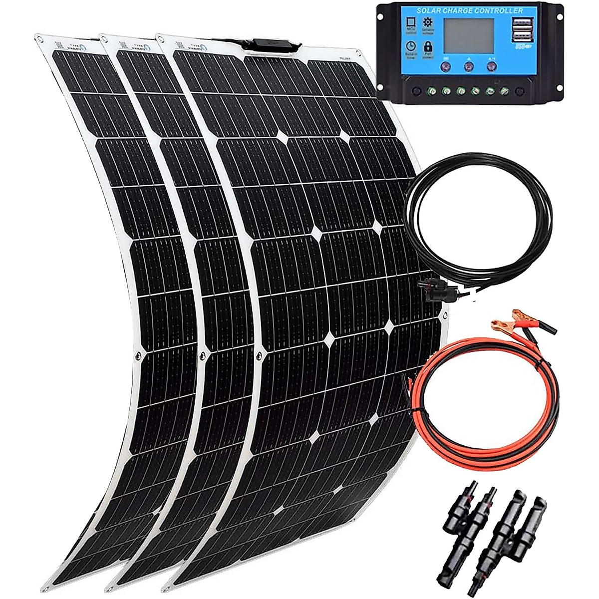 CAJUCA 300W Flexible Solar Panel Mono Module Kit 40A Solar Controller Battery Power Charging, for Boat, Car, Caravan