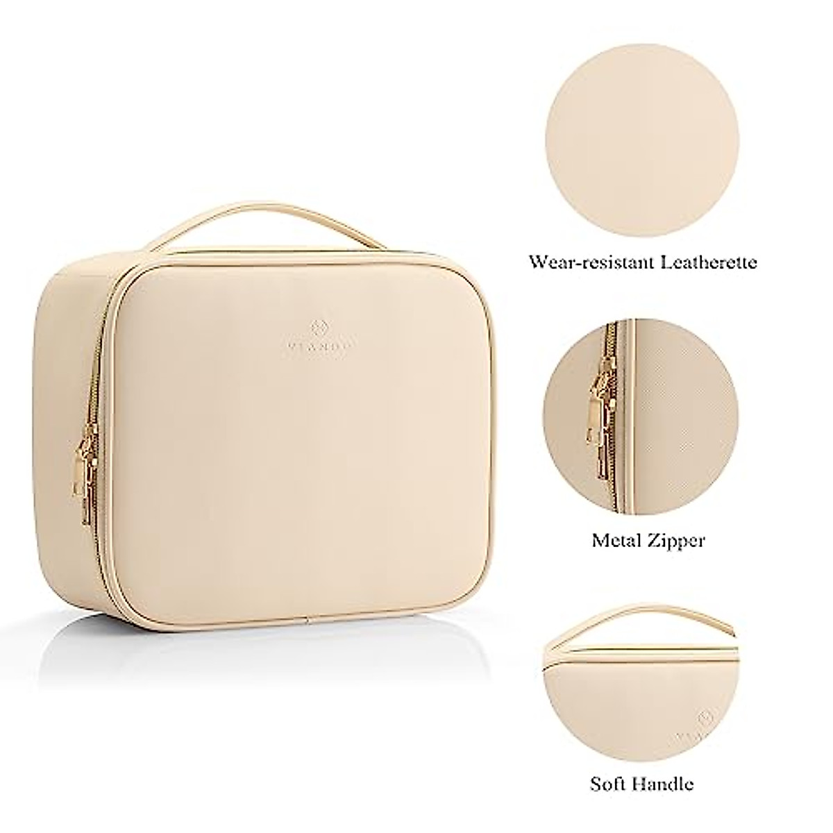 Vlando Toiletry Bag, Large Wash Bag, Travel Cosmetic Make-up Bag, Multi-compartment with Dividers for Cosmetics Makeup Brushes Toiletry Jewelry Accessories, Beige