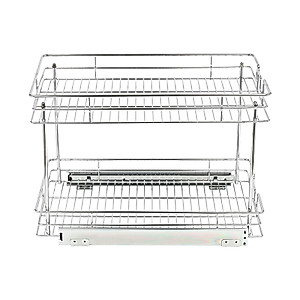 BILPIKOGoo 2-Tier Pull Out Cabinet Organizer(13.5" W X 21.5" D), Slide Out Basket Kitchen Cabinet Organizer, Cabinet Pull Out Shelves, Kitchen Cabinet Storage Sliding Shelves