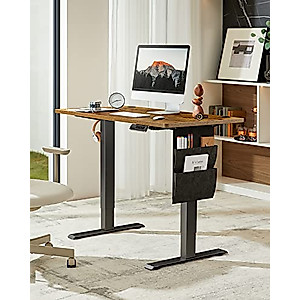 Marsail Standing Desk Adjustable Height, Electric Standing Desk with Storage Bag, Stand up Desk for Home Office Computer Desk Memory Preset with Headphone Hook, 48 * 24 Inch, Rustic