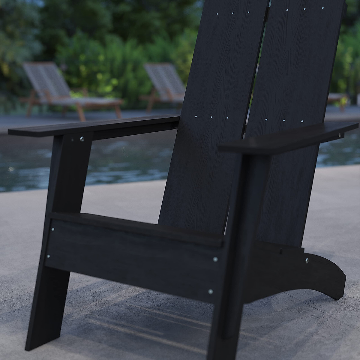 Merrick Lane Piedmont 2 Slat Poly Resin Adirondack Chair - Black - Modern Design - Indoor/Outdoor
