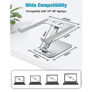 STOON Foldable Laptop Stand for Desk, Ergonomic Portable Computer Stand with Adjustable Height, Ventilated Aluminium Laptop Riser Holder Compatible with MacBook Pro, Air, All Notebooks 10-16"(Silver)